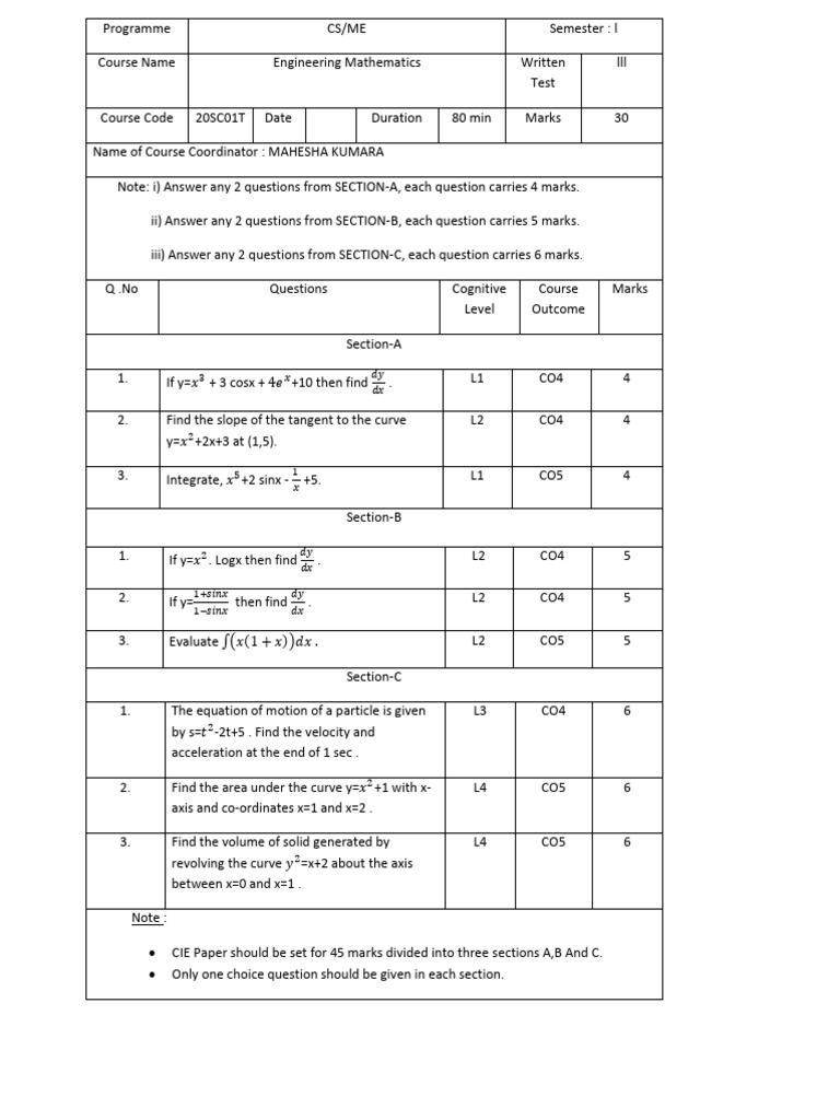 Maths CIE-3 2024-25 | PDF