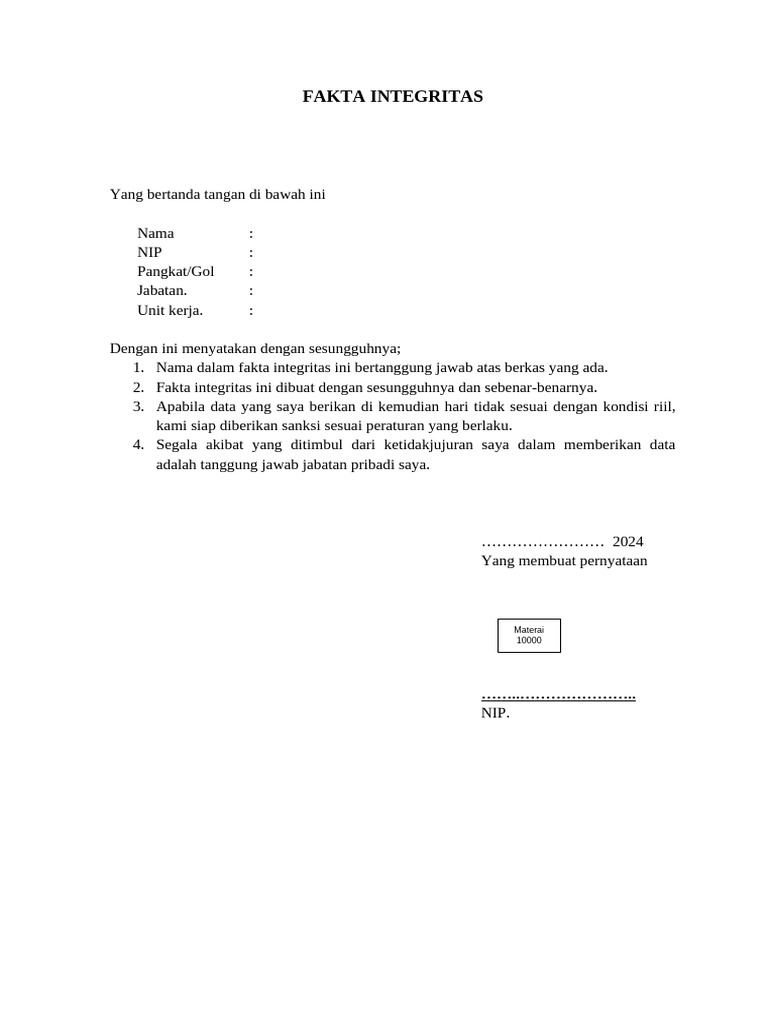 Contoh Fakta Integritas | PDF