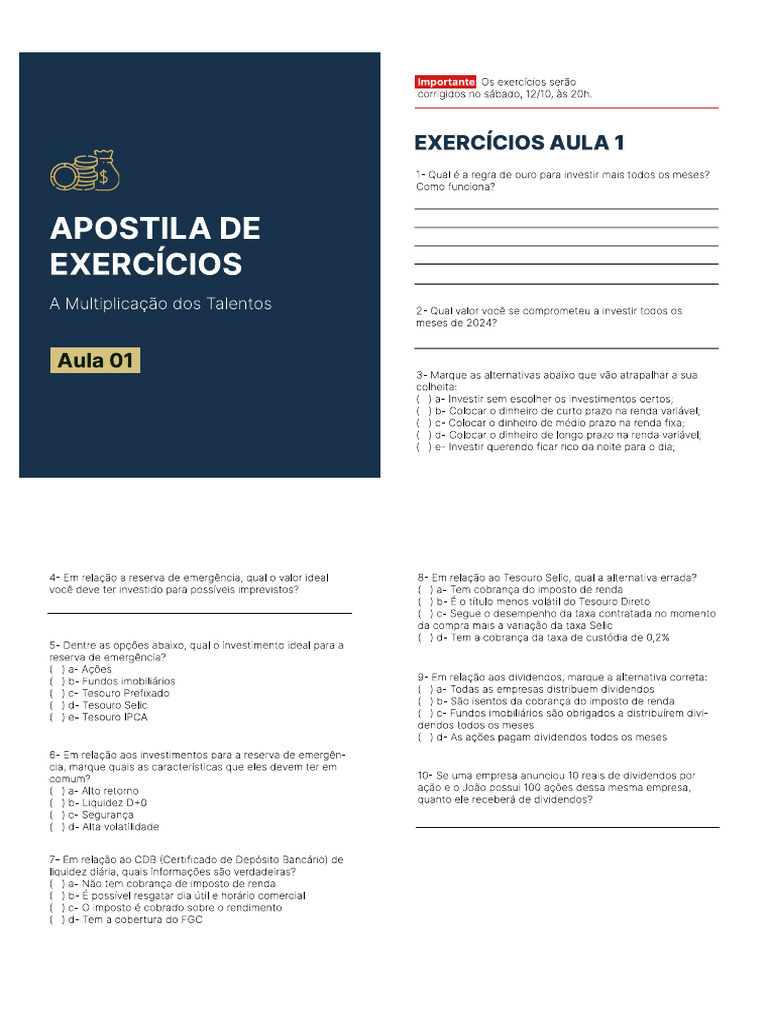 Apostila exercício - aula 01 | PDF