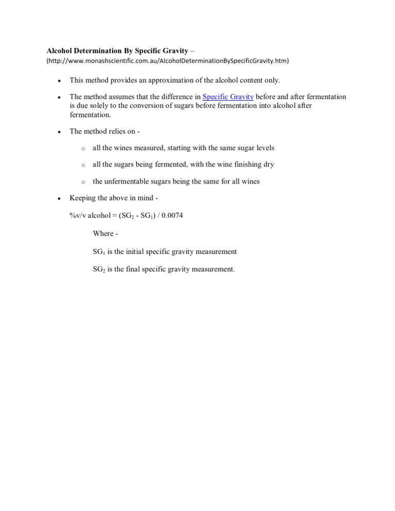 Estimating Alcohol via Specific Gravity | PDF