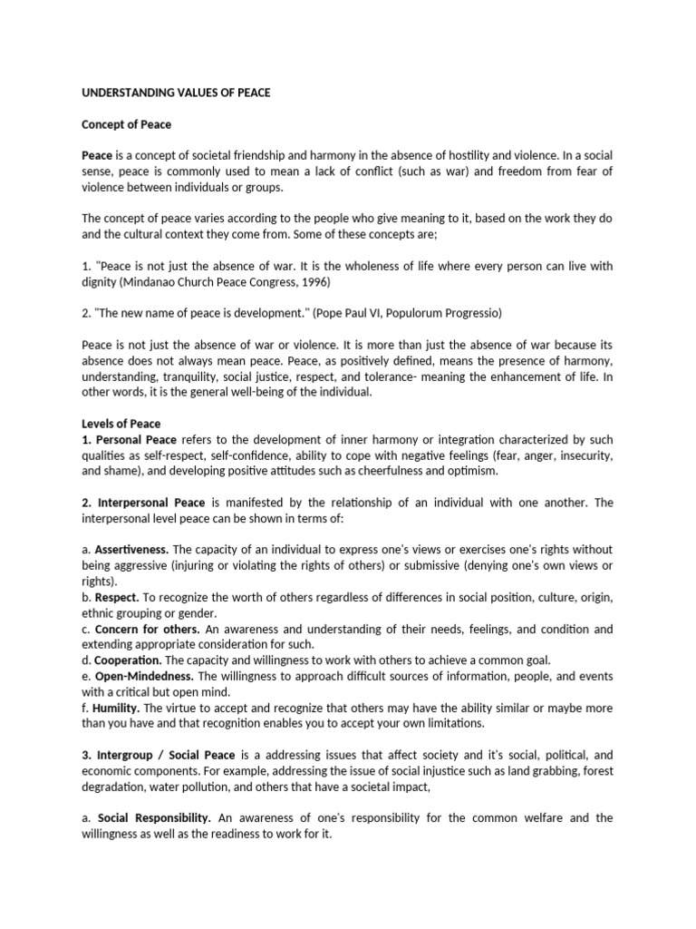 Understanding Values of Peace | PDF