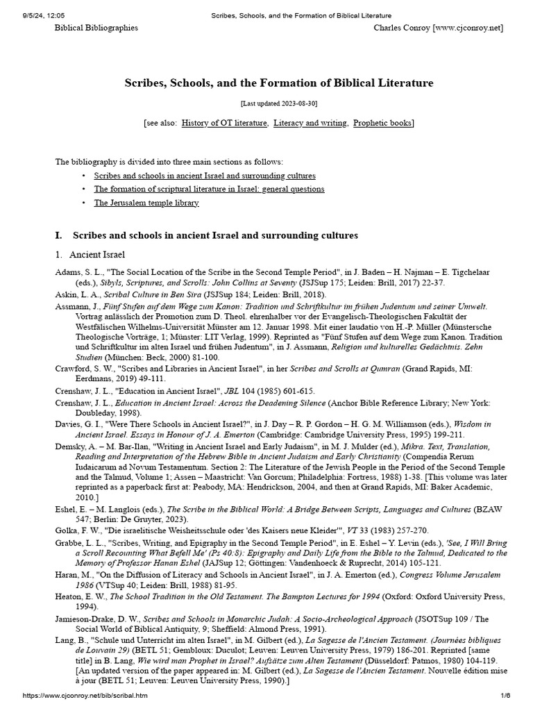 Scribes, Schools, and The Formation of Biblical Literature (Bibliografía) | PDF | Bible | Hebrew ...