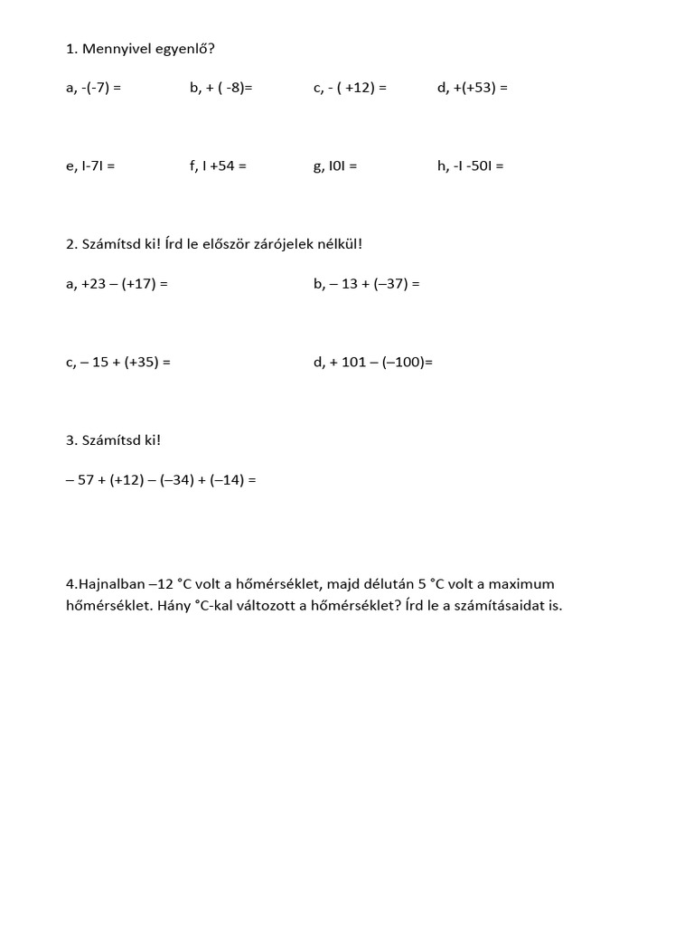 Egesz Szamok Kisdolgozat02 | PDF