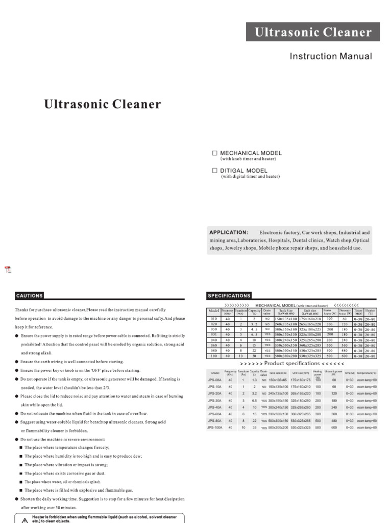 User Manual Ultrasonic Cleaner | PDF