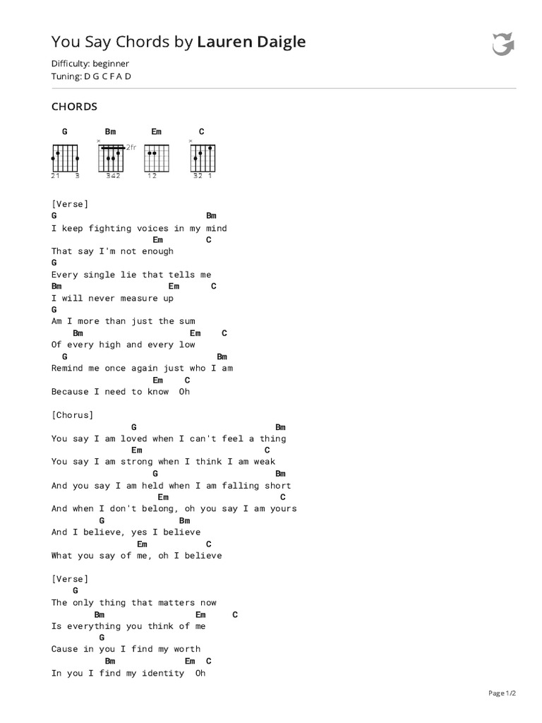 You Say Chords by Lauren Daigletabs | PDF