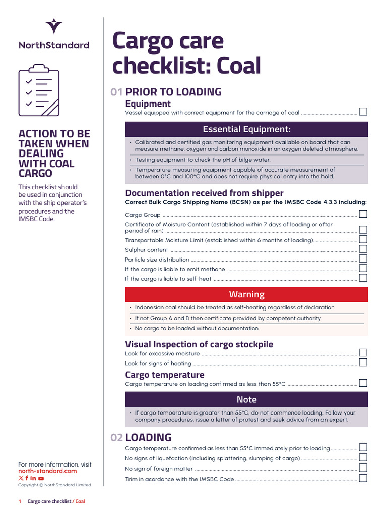 Cargo Care Checklist - Coal 2024 | PDF