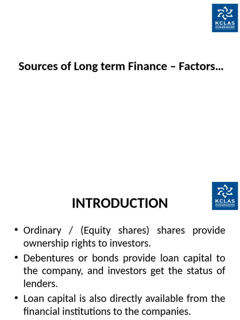 Long term sources of finance | PDF