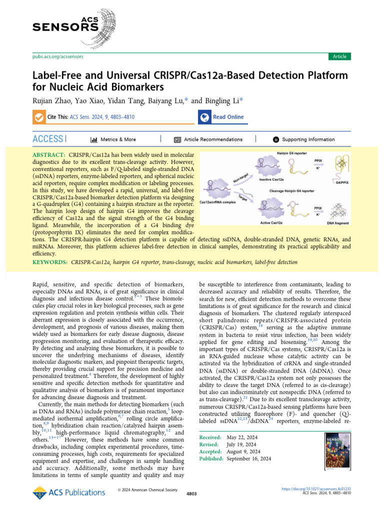 Zhao Et Al 2024 Label Free and Universal Crispr Cas12a Based Detection Platform For Nucleic Acid ...