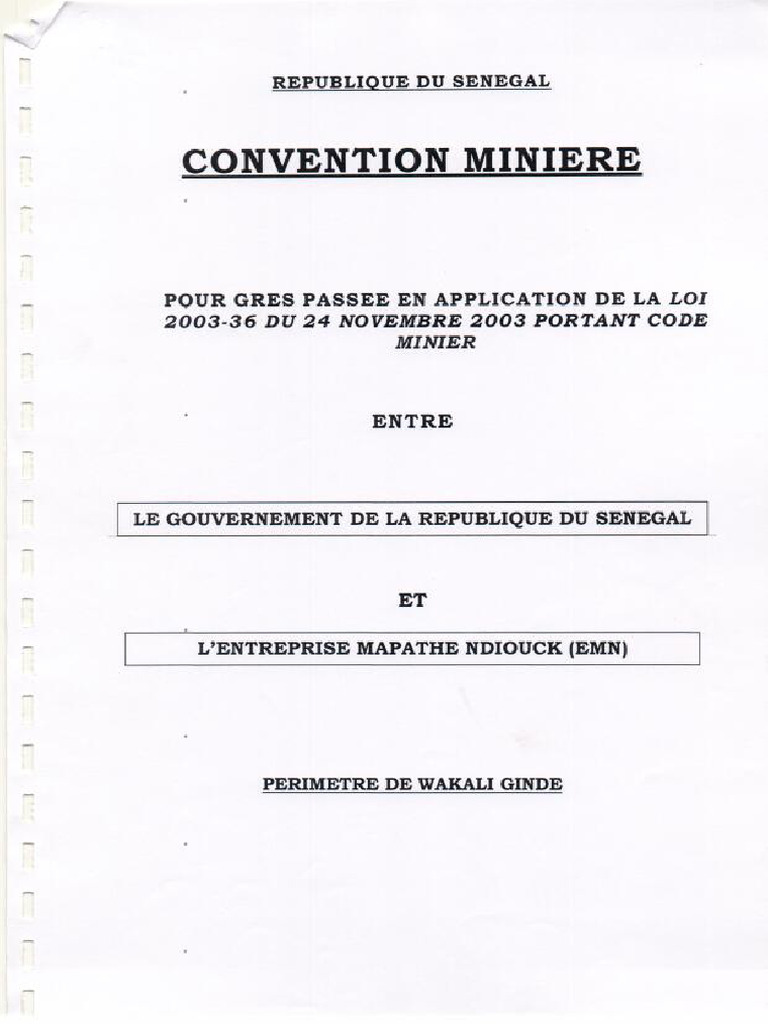 Convention Miniere Gres Mapathe Ndiouck Perimetre Wakali Ginde | PDF