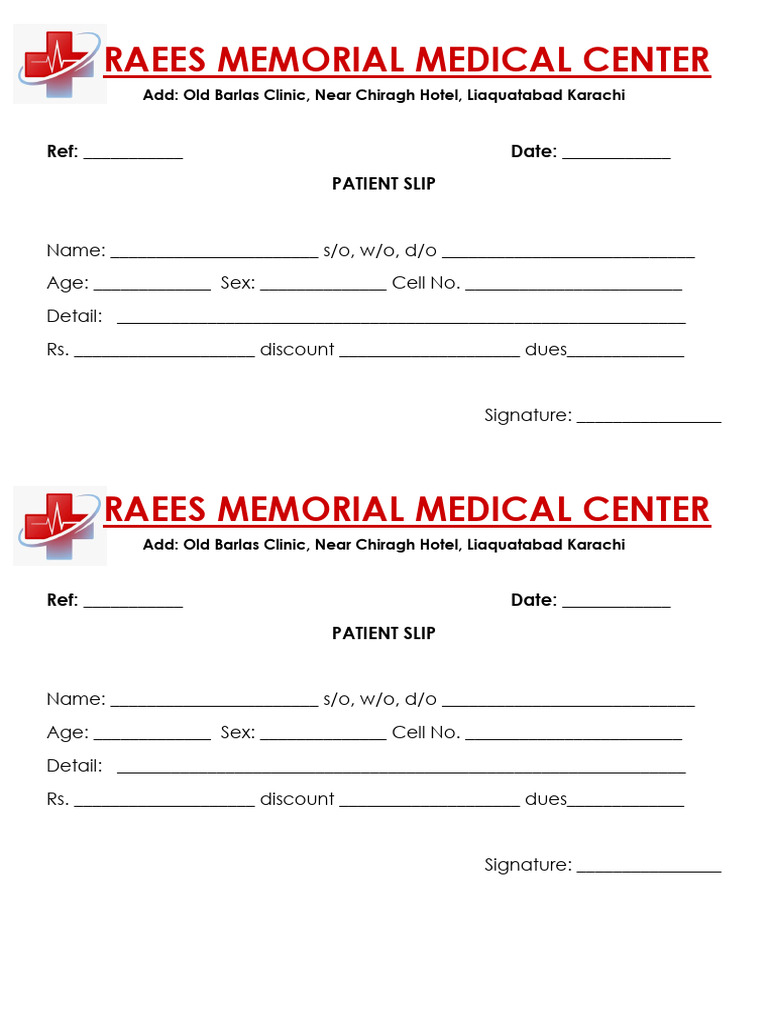 Raees Memorial Medical Center Slip | PDF