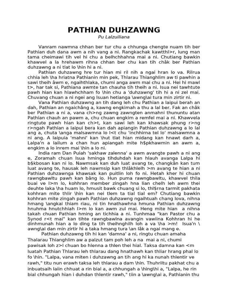 PATHIAN DUHZAWNG - Lalzuiliana | PDF