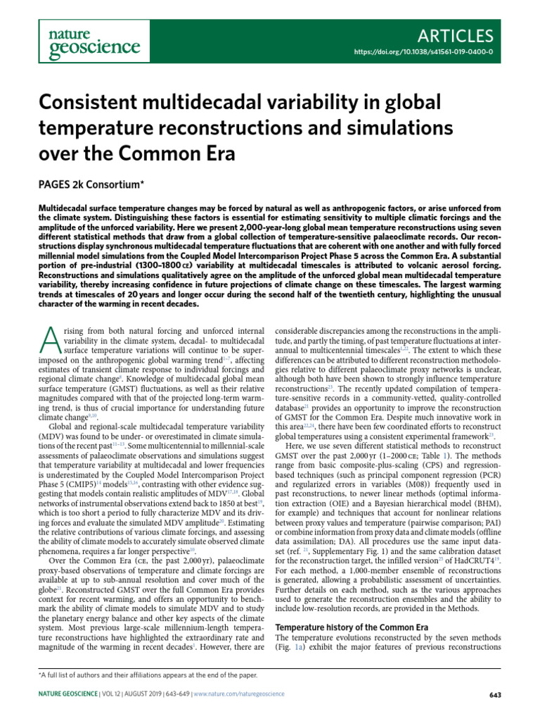 2019-Ngeo-Consistent Multidecadal Variability in Global Temperature ...