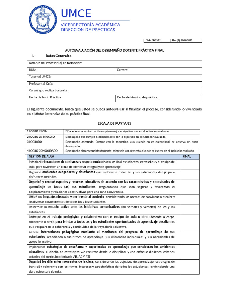 Autoevaluaci N Prof. en Formaci N 2024 | PDF