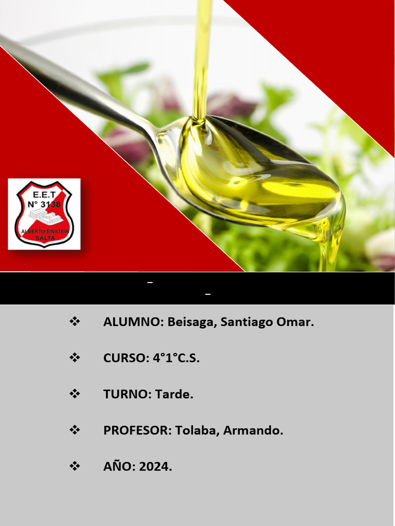 Informe - Sistema Electrónico de Control - Aceite de Oliva Refinado - Beisaga Santiago Omar 4°1 ...