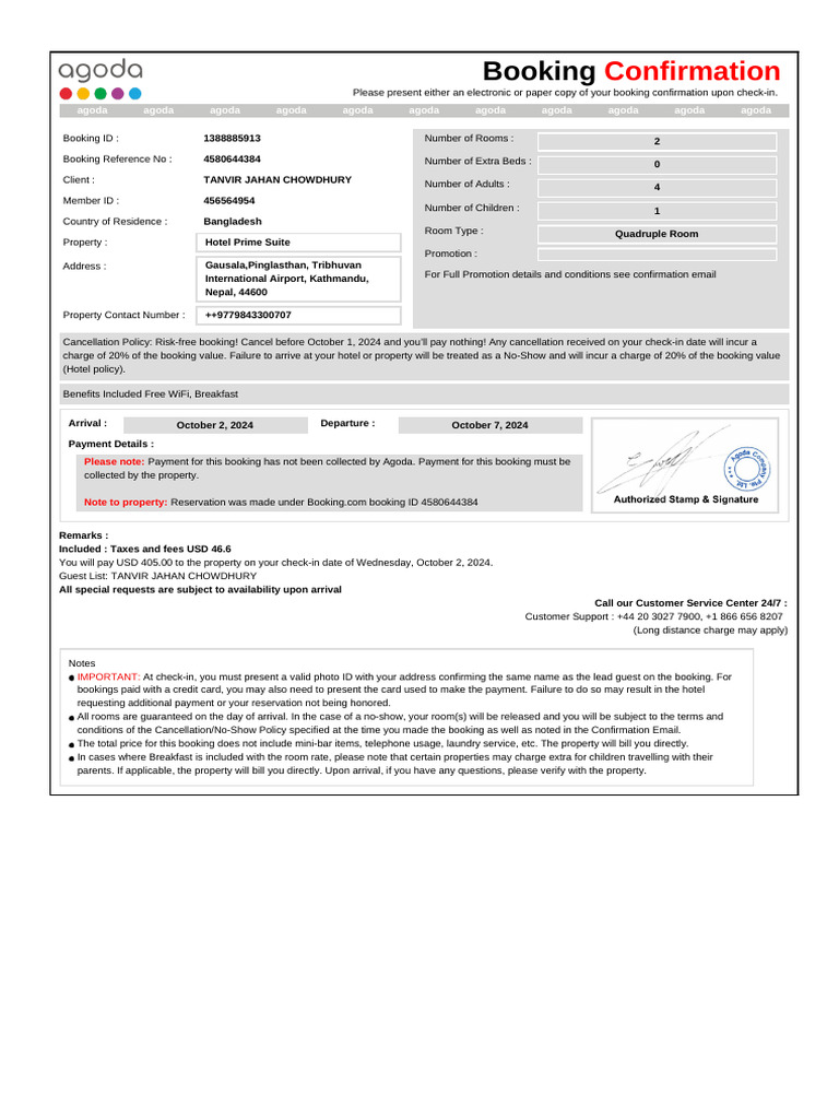 Confirmation_for_Booking_ID_#_1388885913 | PDF