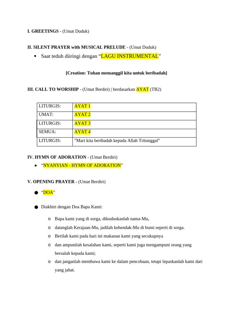 Template Order of Worship (Chapel Staf & Guru) | PDF