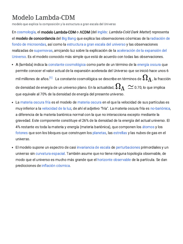 Modelo Lambda-CDM - Wikipedia, La Enciclopedia Libre | PDF
