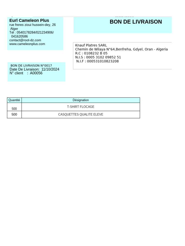 Bon de Livraison 500 Pcs | PDF