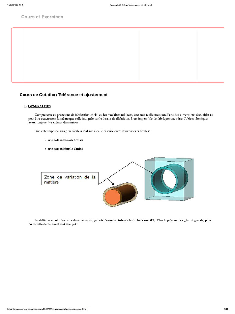 Cours de Cotation Tolérance Et Ajustement | PDF
