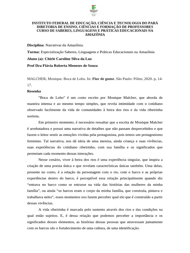 Resenha Chirle Luz - Texto Monique Malcher | PDF