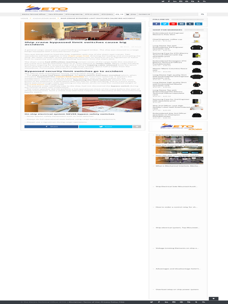 Ship Crane Bypassed Limit Switches Cause Big Accident - Electro-Technical Officer (ETO) | PDF