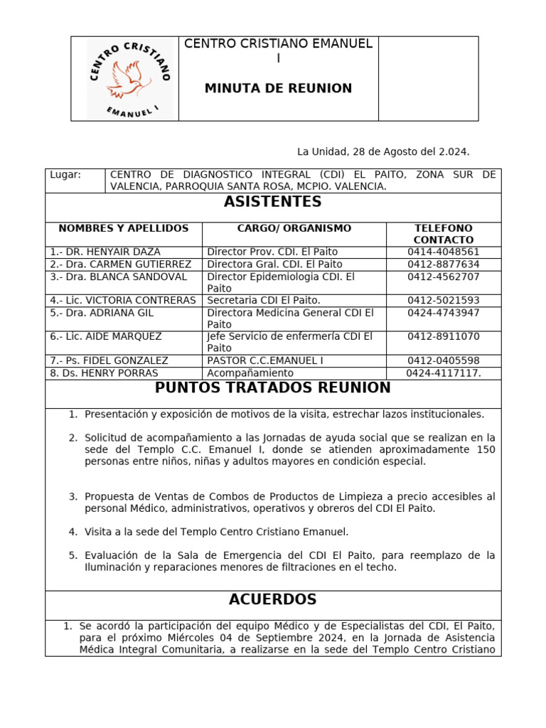 Minuta Reunion CDI El Paito. | PDF | Medicina