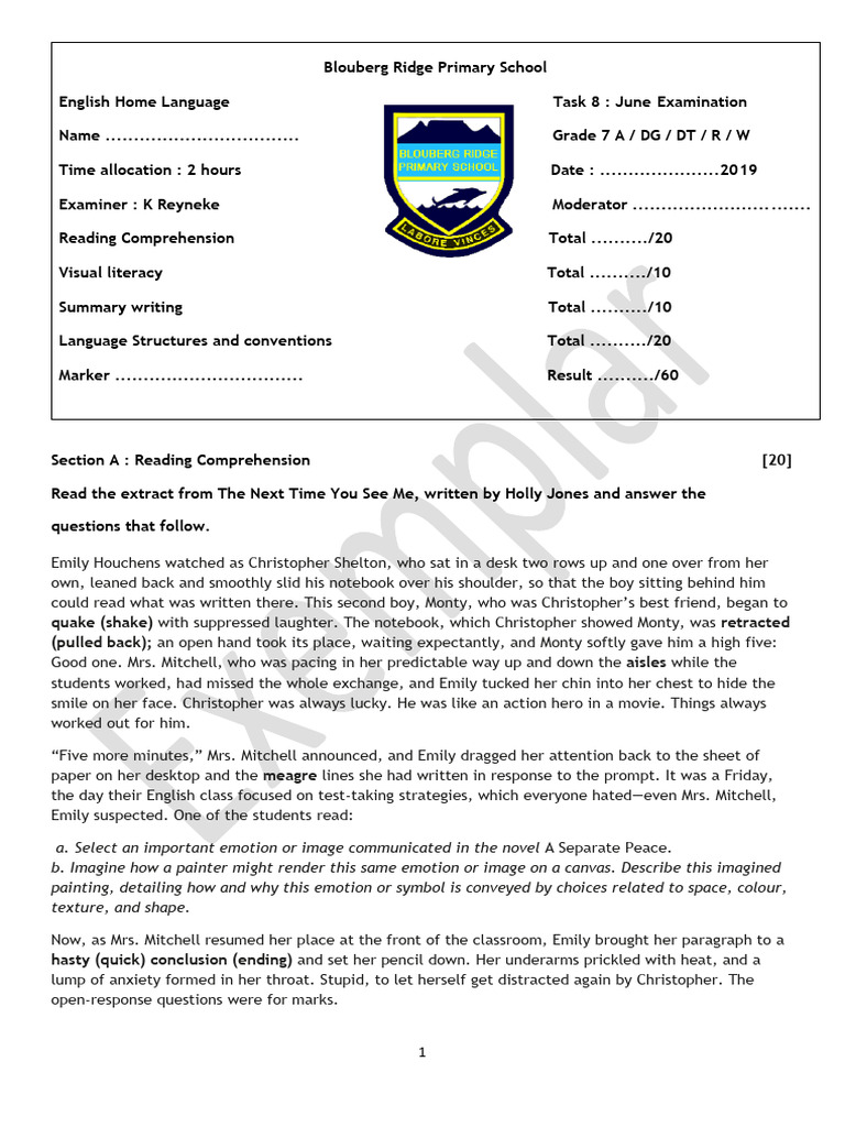 Grade-7-English-June-2019-and-Marking-Guidline | PDF