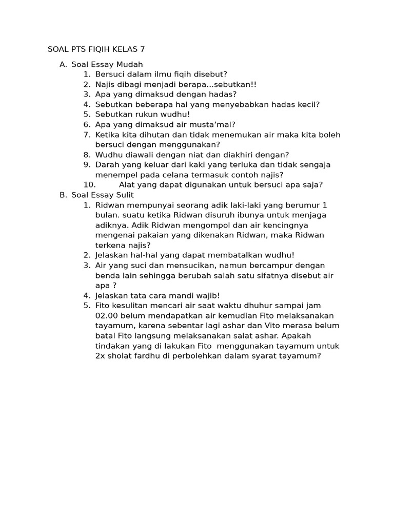 Soal Pts Fiqih Kelas 7 | PDF