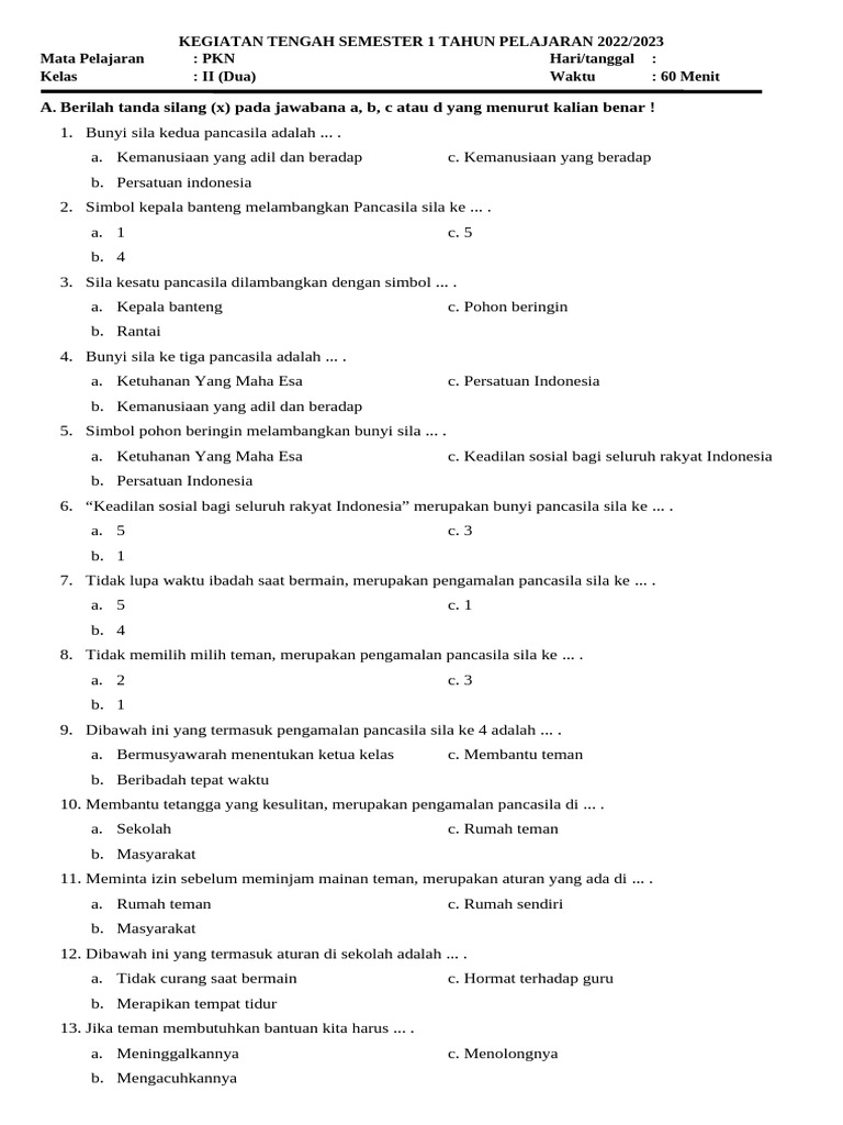 KTS PKN Fix (Kelas 2) | PDF