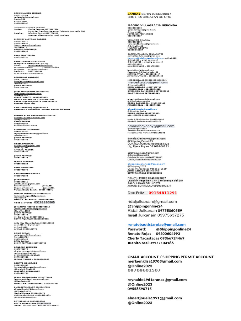 Shipping Permit Names & Numbers | PDF