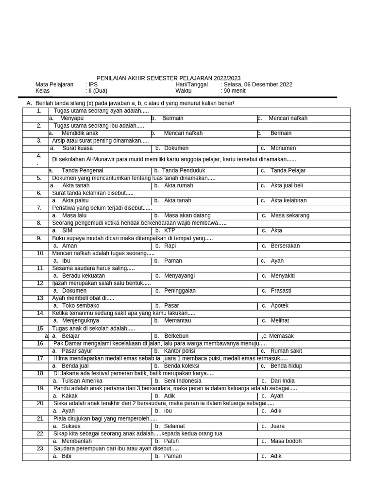 PTS Kelas 2 IPS | PDF