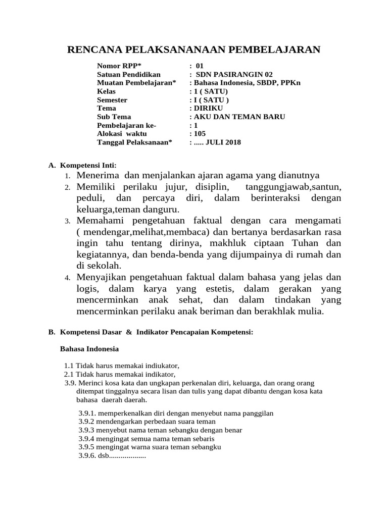 DRAF FORMAT RPP 2013 - Versi Baru | PDF