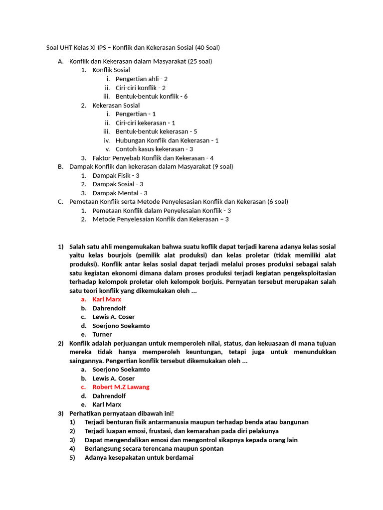 Soal UHT Kelas XI IPS Konflik | PDF