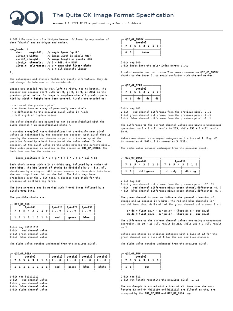 Qoi Specification | PDF