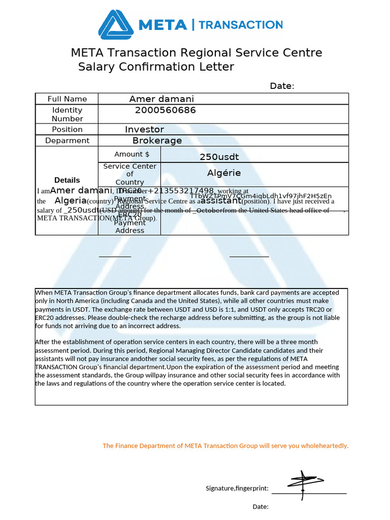 META-TRANSACTION-Salary-Confirmation-Letter2 | PDF