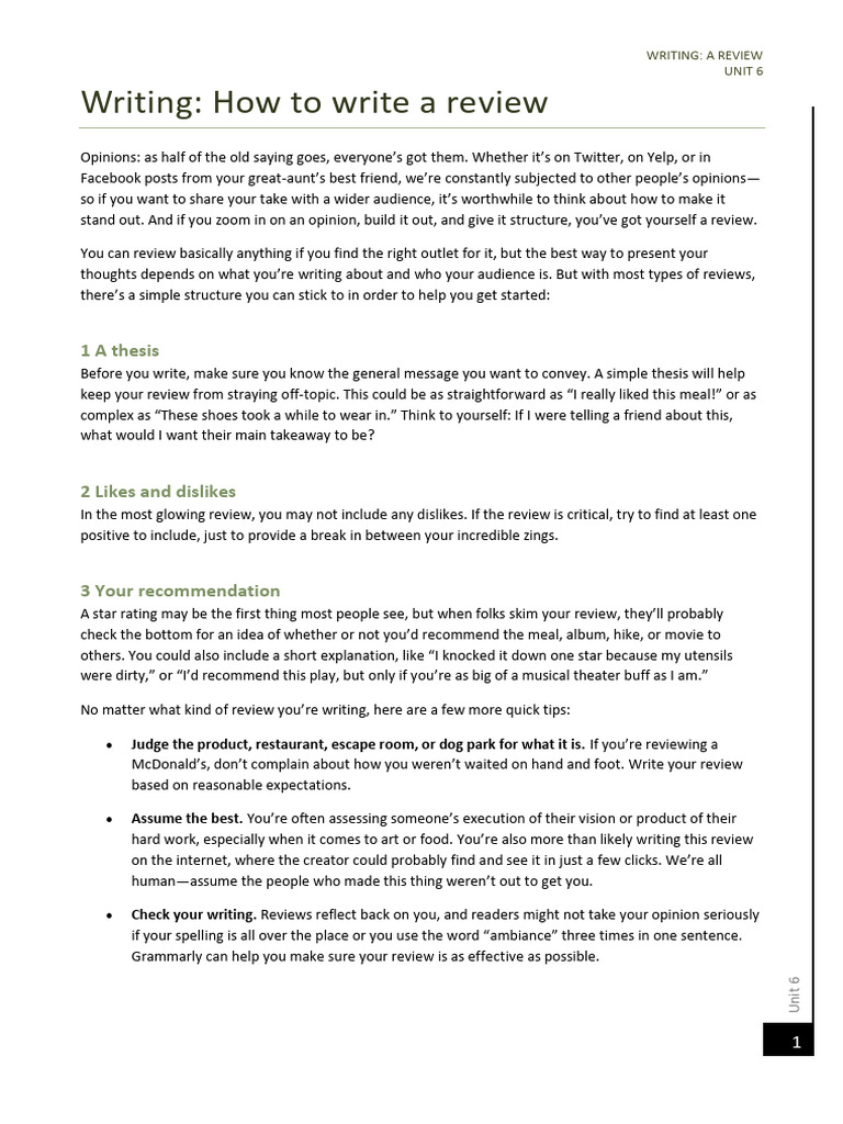 Writing A Review | PDF