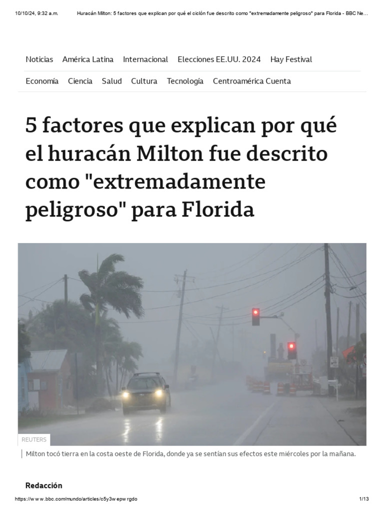 Huracán Milton - 5 Factores Que Explican Por Qué El Ciclón Fue Descrito Como - Extremadamente ...