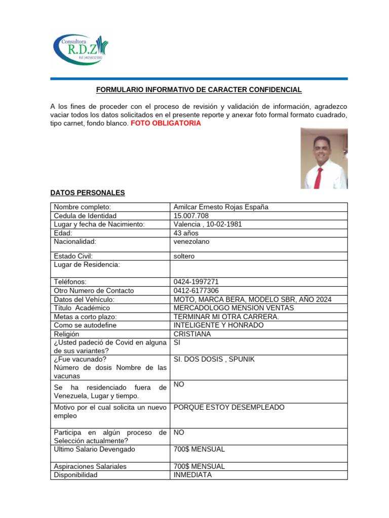 Formulario Amilcar | PDF