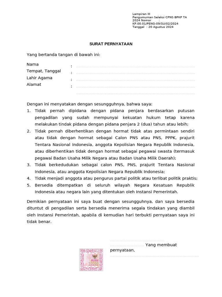 Lampiran III Surat Pernyataan | PDF