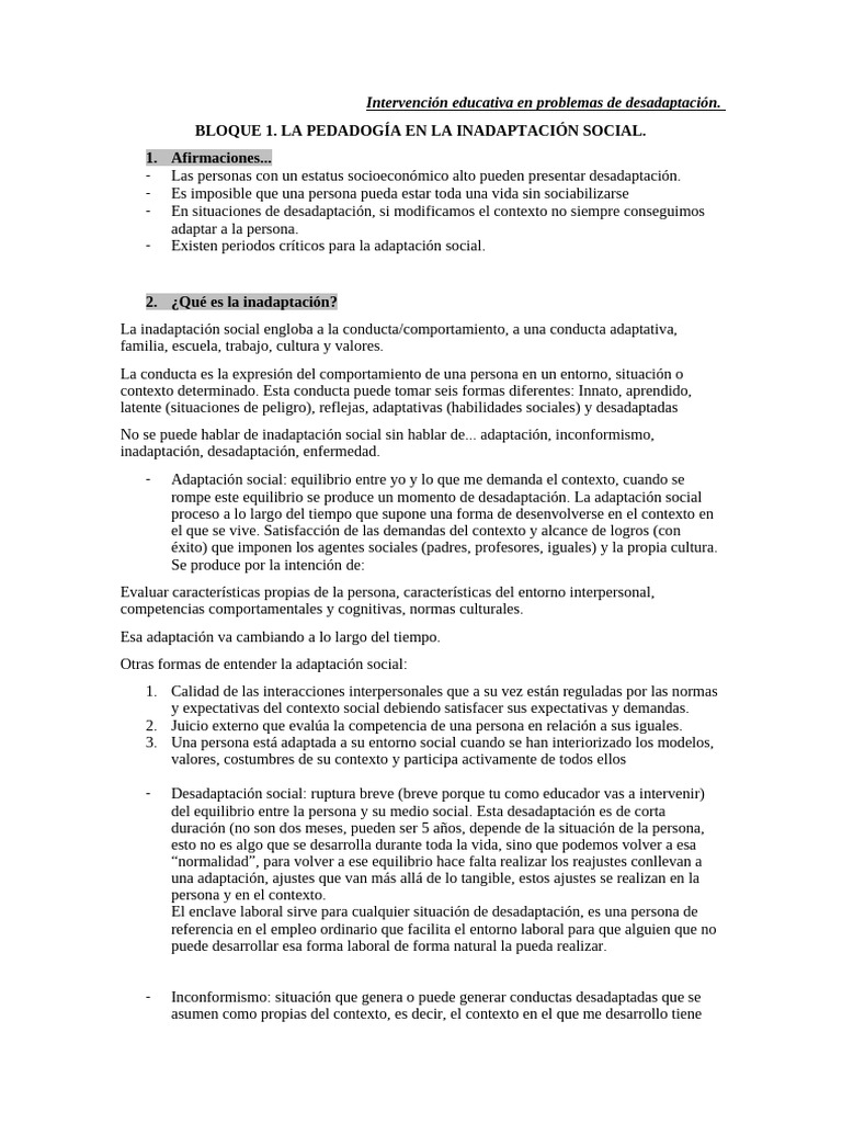 Apuntes, Desadaptación | PDF