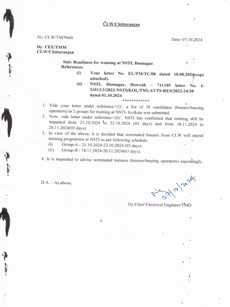 Letter Reg. Readiness For Training at NSTI, Kolkata | PDF