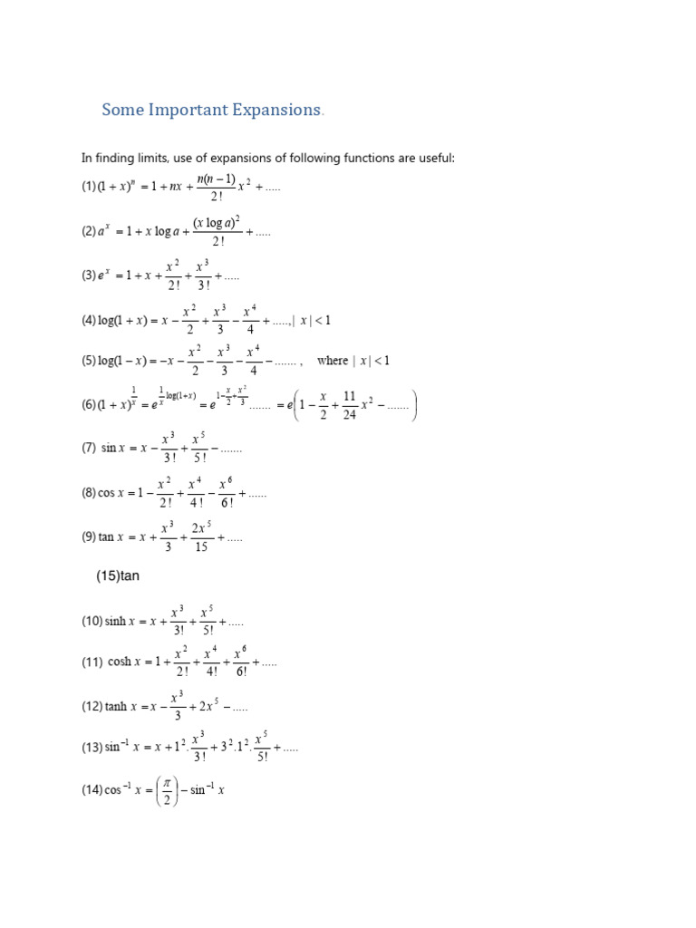 3 JEE Maths Limits Some Important Expansions | PDF