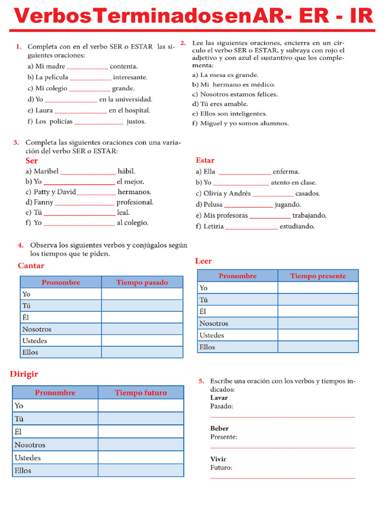 Verbos Terminados en AR ER IR | PDF