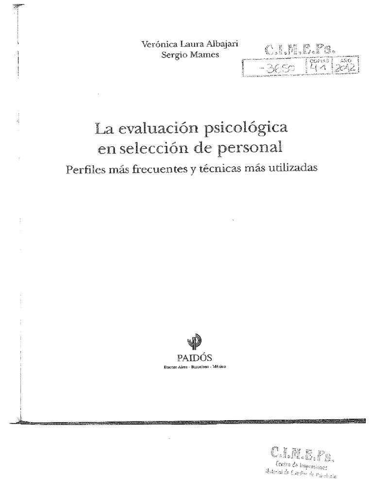 S3 - T - 3650 - ALBAJARI Y MANES - La Evaluación Psicológica en Selección de Personal (1 ...