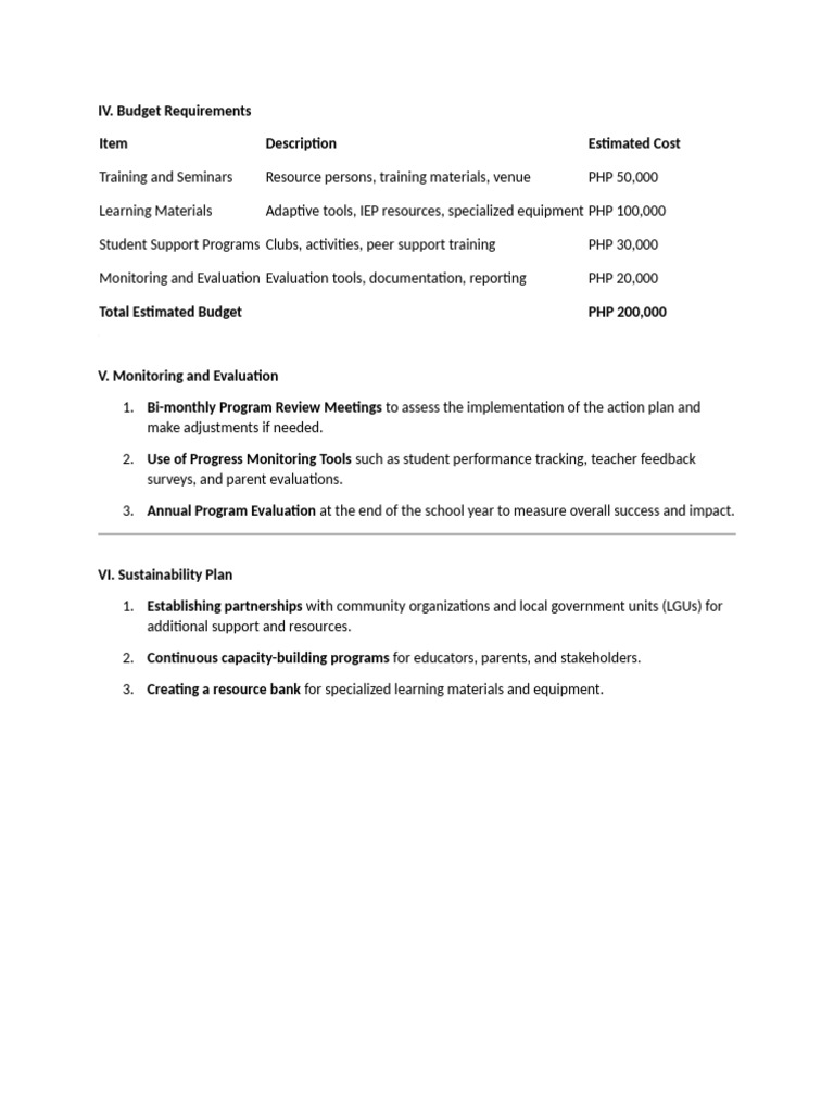 Special Education Program Action Plan Part III | PDF