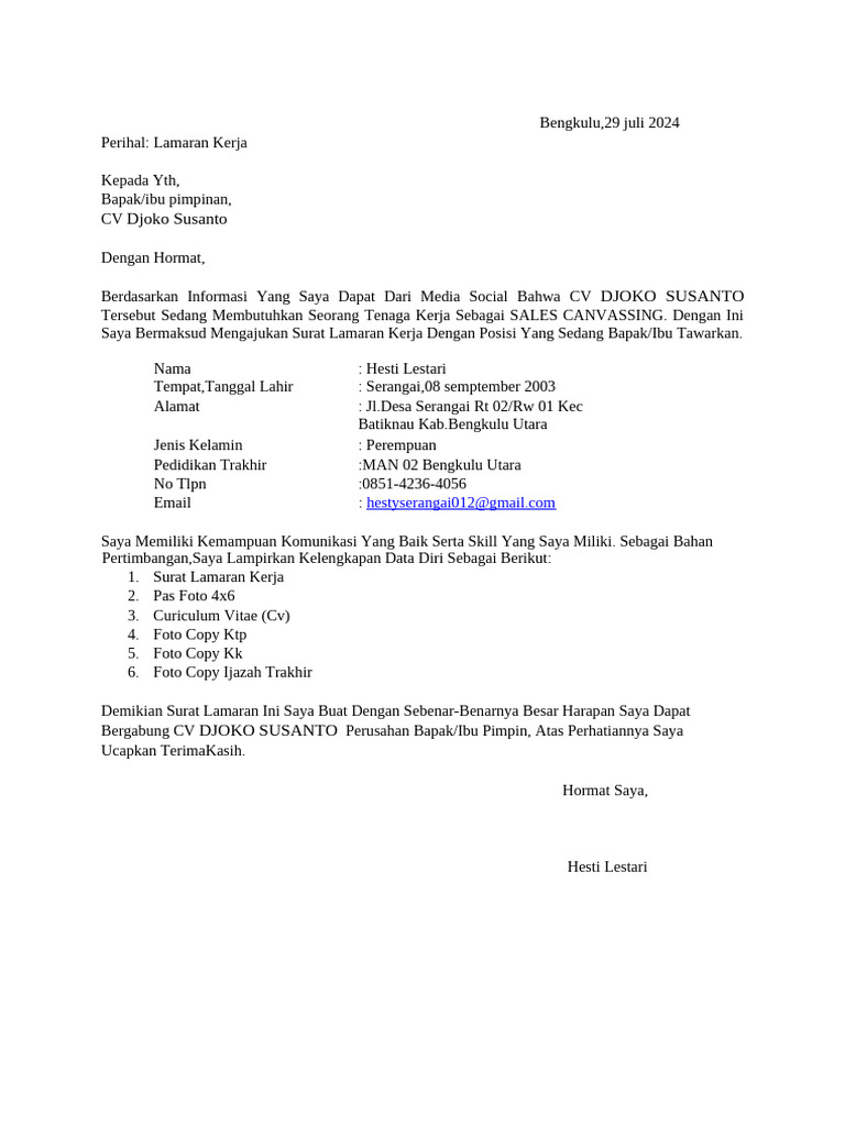 CV Hesti Lestari 2 | PDF