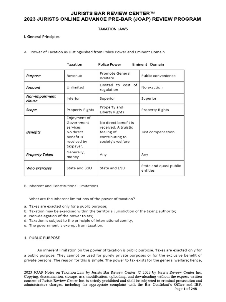 2023 JOAP Notes On Taxation Law | PDF | Taxes | Finance & Money Management