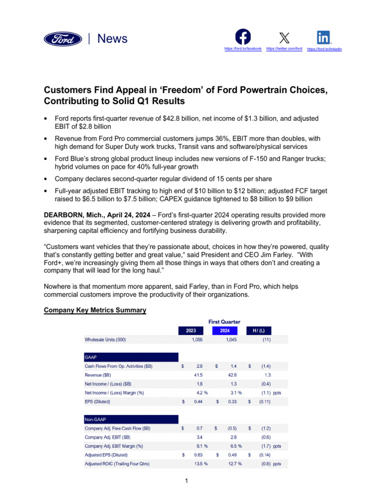 Ford Q1 2024 Financials | PDF