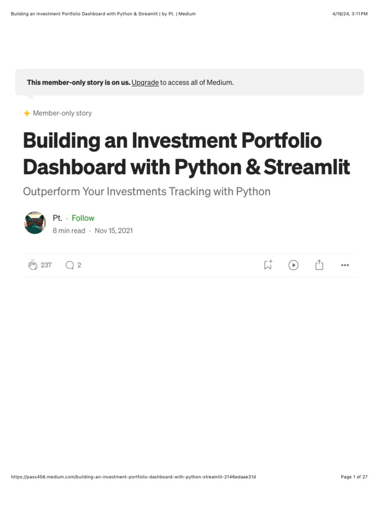 Building an Investment Portfolio Dashboard With Python & Streamlit | by Pt. | Medium | PDF