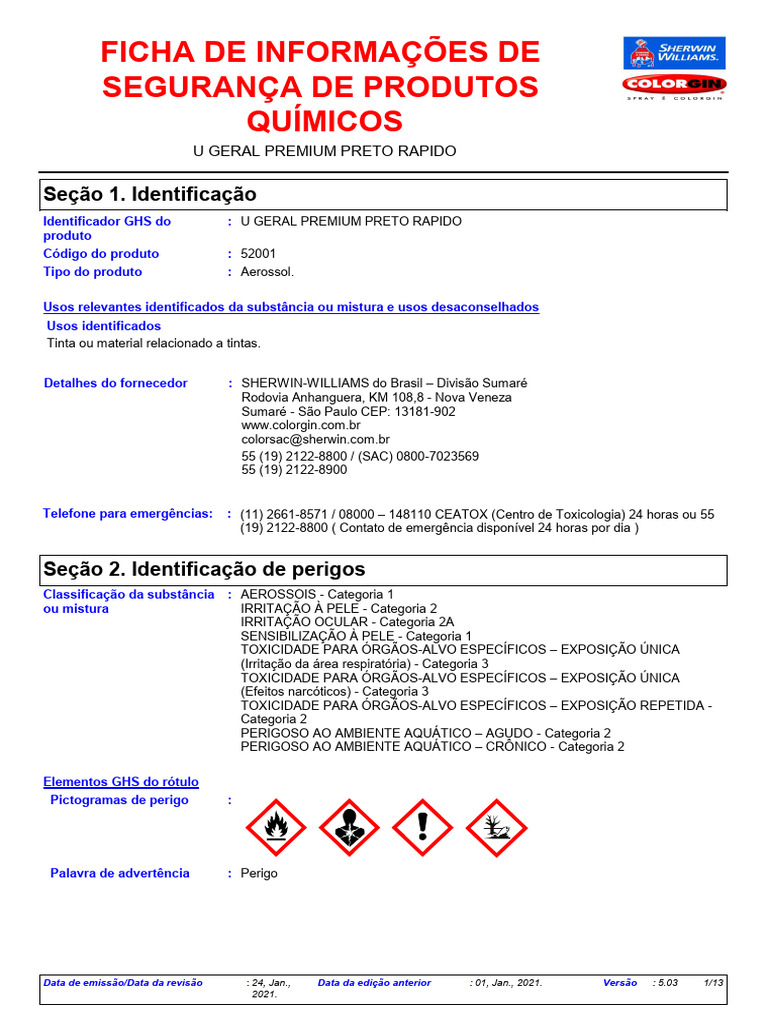 FISPQ - Uso Geral Premium Preto Rápido (Colorgin) | PDF
